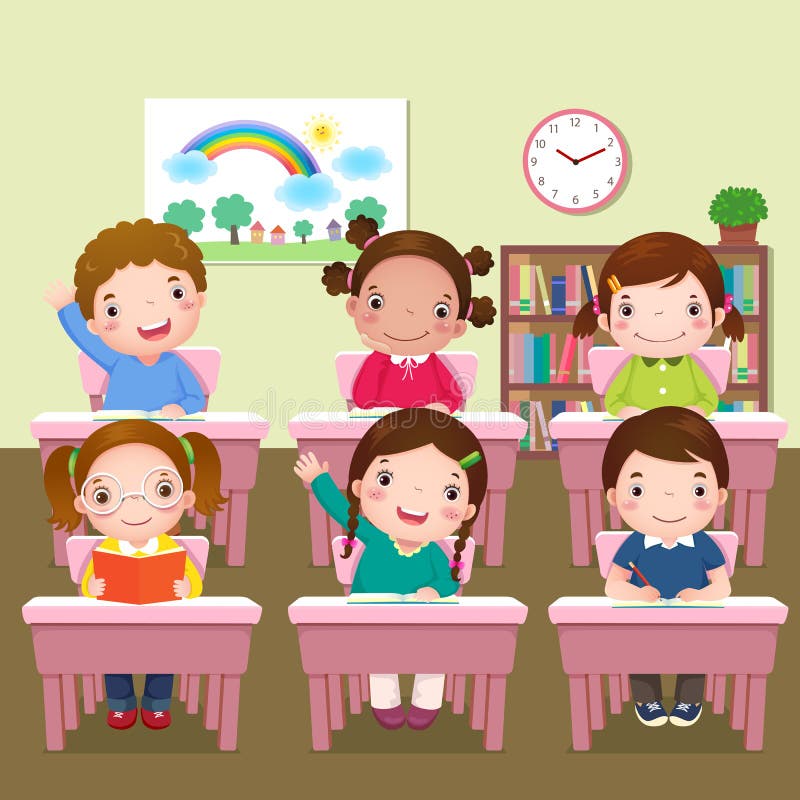 Bambini Che Studiano in Classe Illustrazione Vettoriale - Illustrazione ...