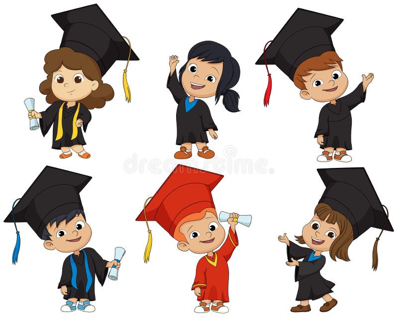 Bambini graduati felici illustrazione vettoriale. Illustrazione di ...