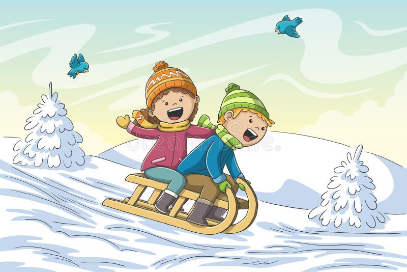 Bambini in slitta illustrazione vettoriale. Illustrazione di bambino ... Bambini in slitta illustrazione vettoriale. Illustrazione di bambino ...