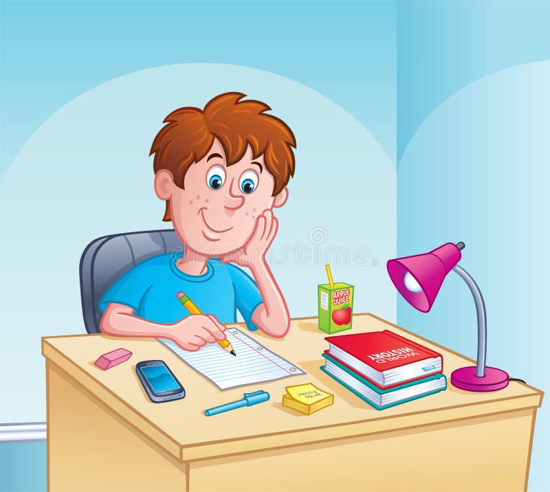 Bambino Che Lavora Al Compito Illustrazione di Stock - Illustrazione di ...