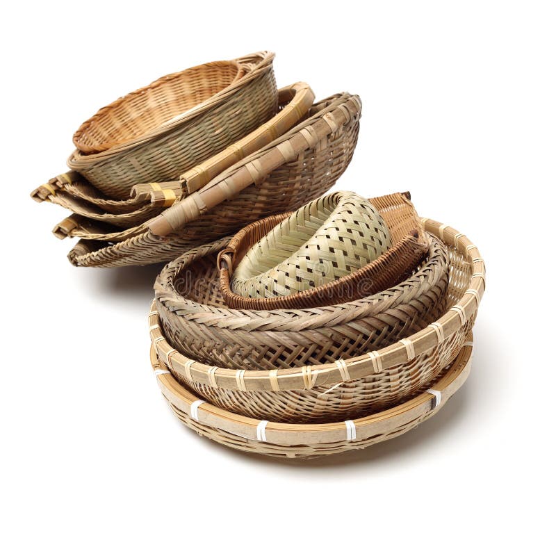 Bamboo Basket Hand Made Isolated Woven from Bamboo Tray. Stock Image ...
