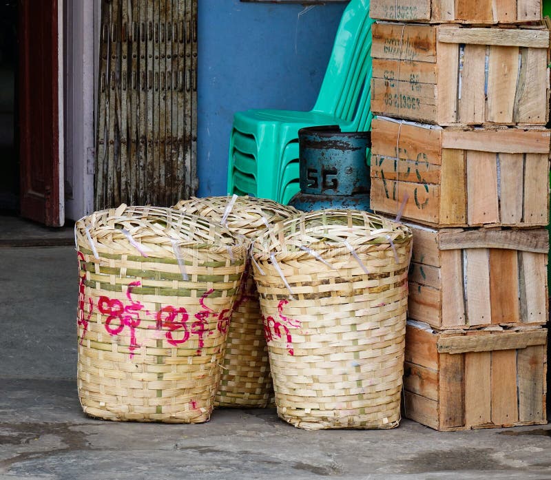 Bamboo Basket at the Market in Mandalay, Myanmar Editorial Photography ...