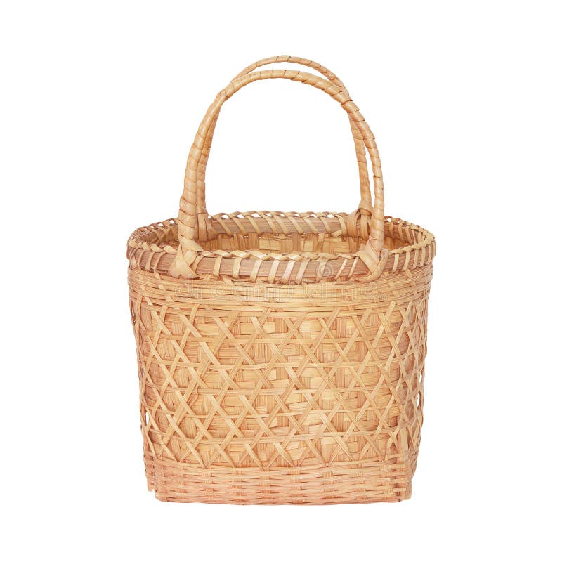 A Unique Bamboo Basket for Market Shopping Isolated on White Stock ...
