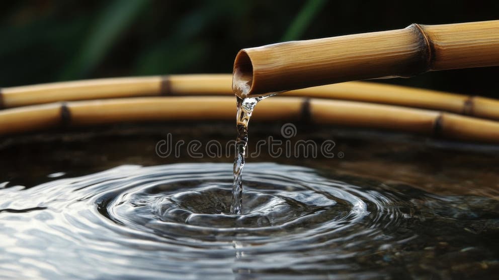 Bamboo Basket with Water Pouring Out Creating a Natural Flow and ...