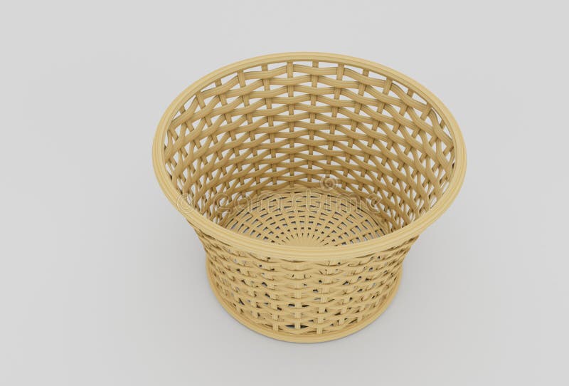 Bamboo Basket Wicker Minimal 3d Rendering on White Background Stock ...