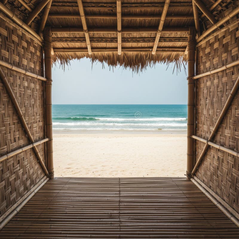 Bamboo Beach Hut Ocean View Tropical Seascape Stock Illustration ...