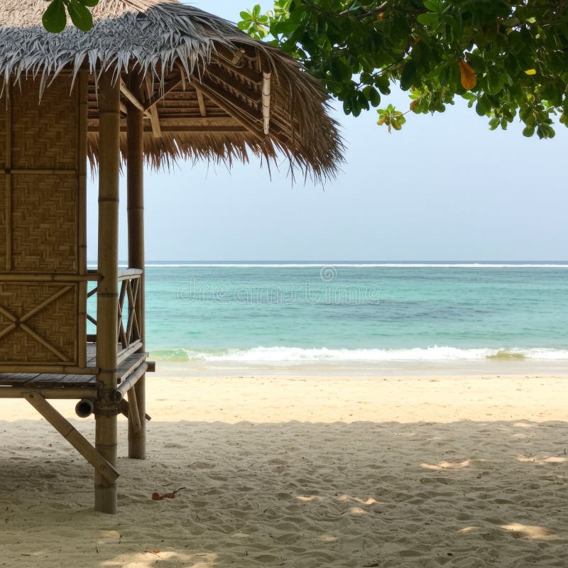 Bamboo Beach Hut Ocean View Tropical Vacation Stock Illustration ...