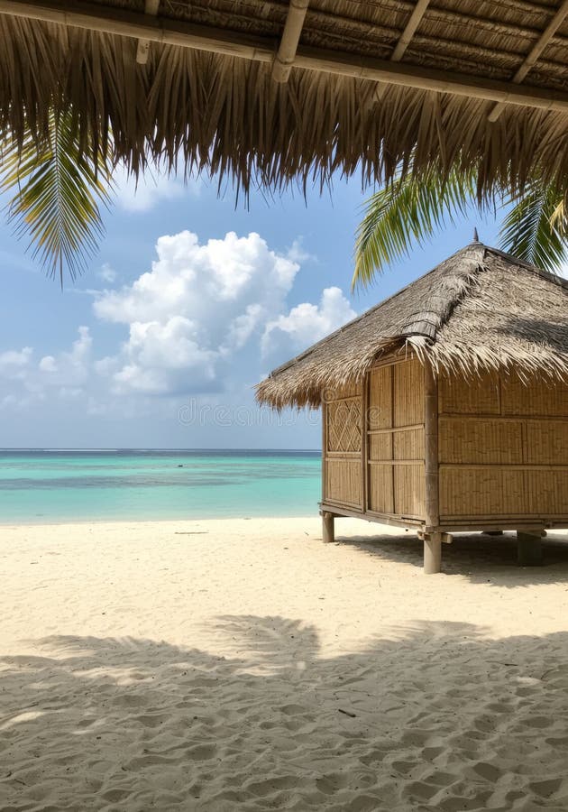 Bamboo Beach Hut Under Thatched Roof Tropical Shore Stock Photos - Free ...
