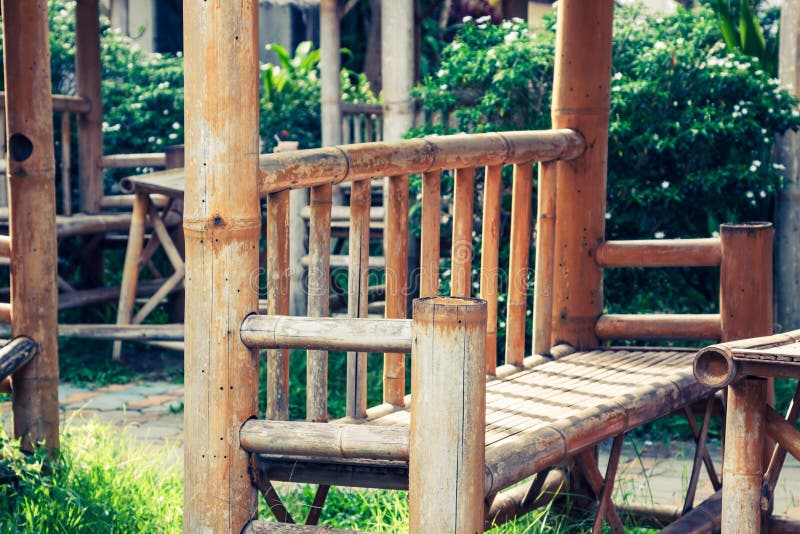 Bamboo bench. stock photo. Image of destinations, season - 48189720