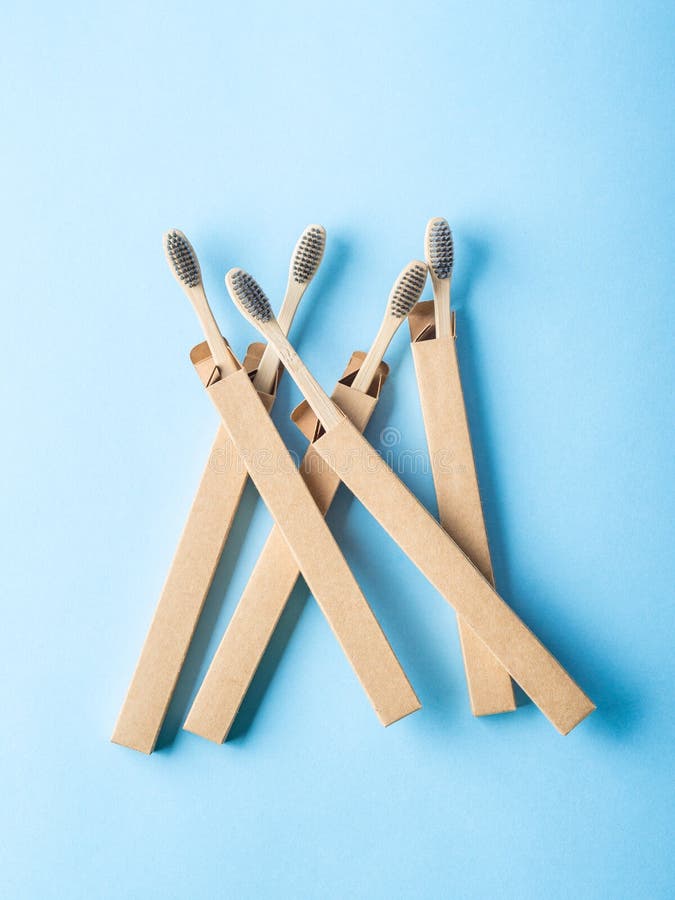 Bamboo Biodegradable Toothbrushes on Blue Stock Photo - Image of beauty ...