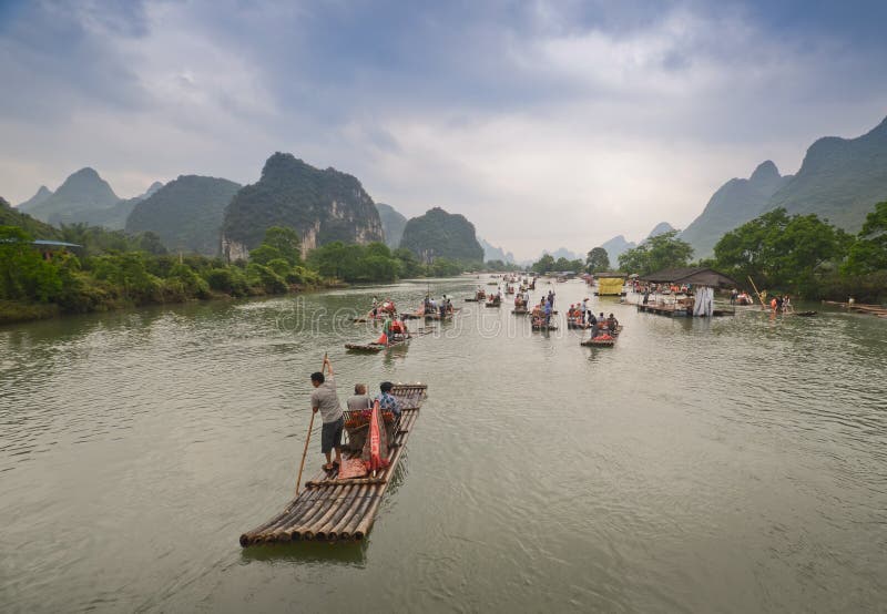 Bamboo Boats on the Li River, China Editorial Photography - Image of ...
