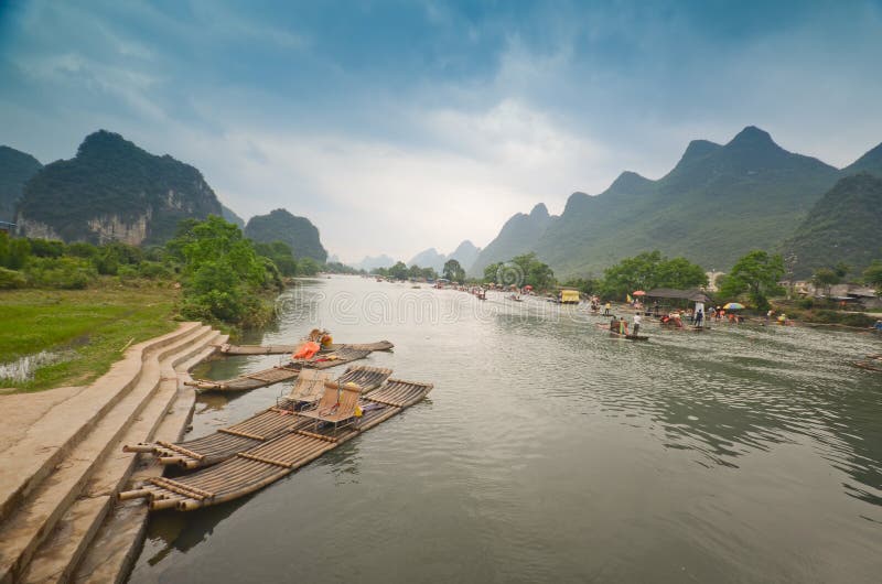 Bamboo Boats on the Li River, China Editorial Stock Photo - Image of ...