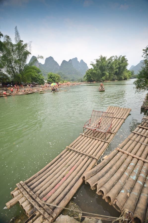 Bamboo Boats on the Li River, China Editorial Image - Image of mountain ...