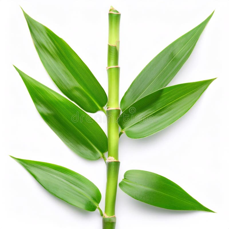 Bamboo Branch with Segmented Green Stalks and Narrow Leaves, Isolated ...