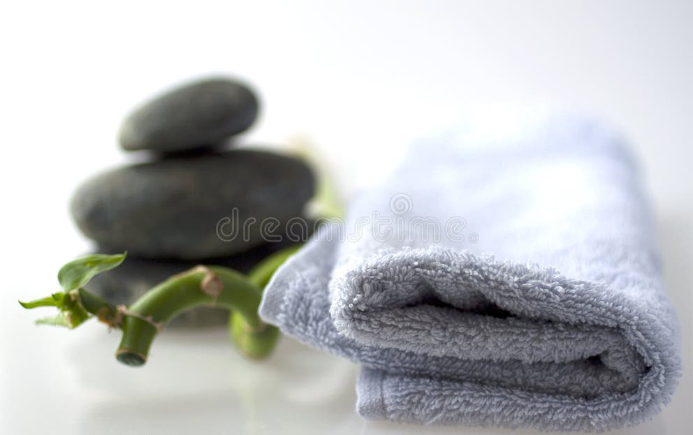 Bamboo Branch with Stones and Towel Stock Photo - Image of health, blue ...
