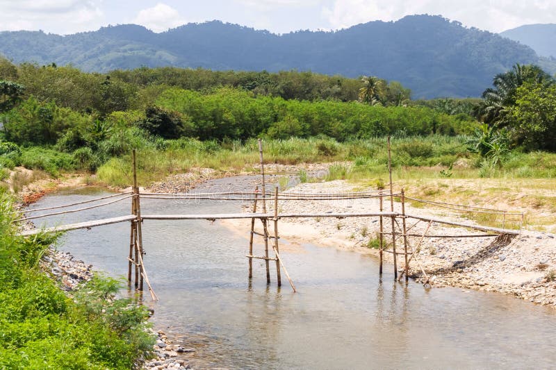Bamboo Bridge Built Across the River Stock Photo - Image of asian, asia ...