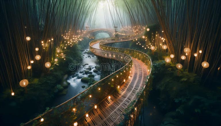 A Bamboo Bridge Canopy, Ai Generated Image Stock Illustration ...