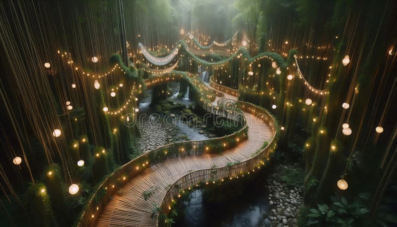 A Bamboo Bridge Canopy, Ai Generated Image Stock Illustration ...