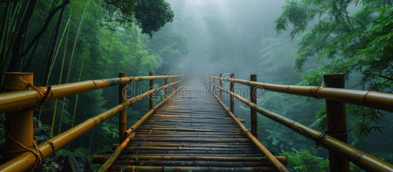 Bamboo Bridge Crossing Forest Stock Image - Image of jungle ...