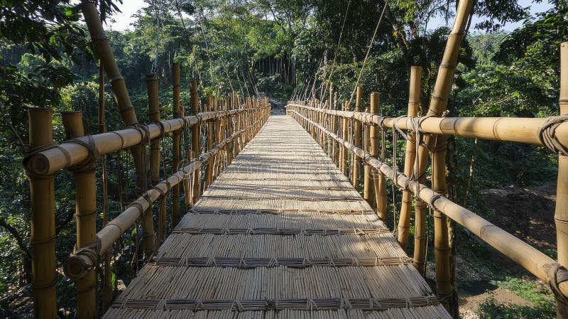 Bamboo Bridge Leading through a Lush Forest Stock Illustration ...