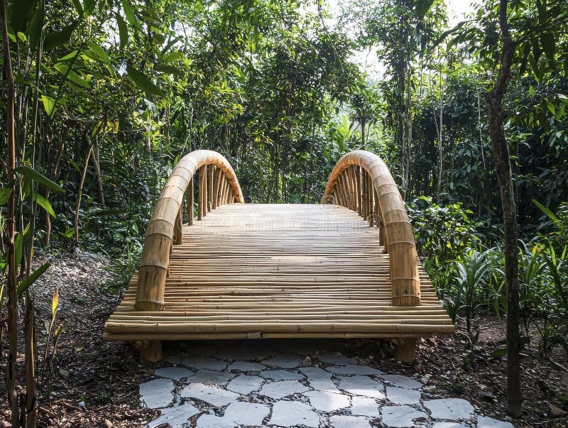 Bamboo Bridge Leading through a Lush Forest Stock Illustration ...