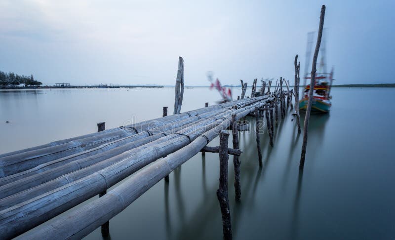 Bamboo Bridge and Moving Fishing Boat Using Long Exposure Techn Stock ...