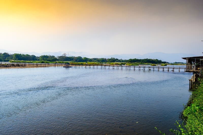 Bamboo Bridge Over the Ping River at Ban Tak District Stock Image ...