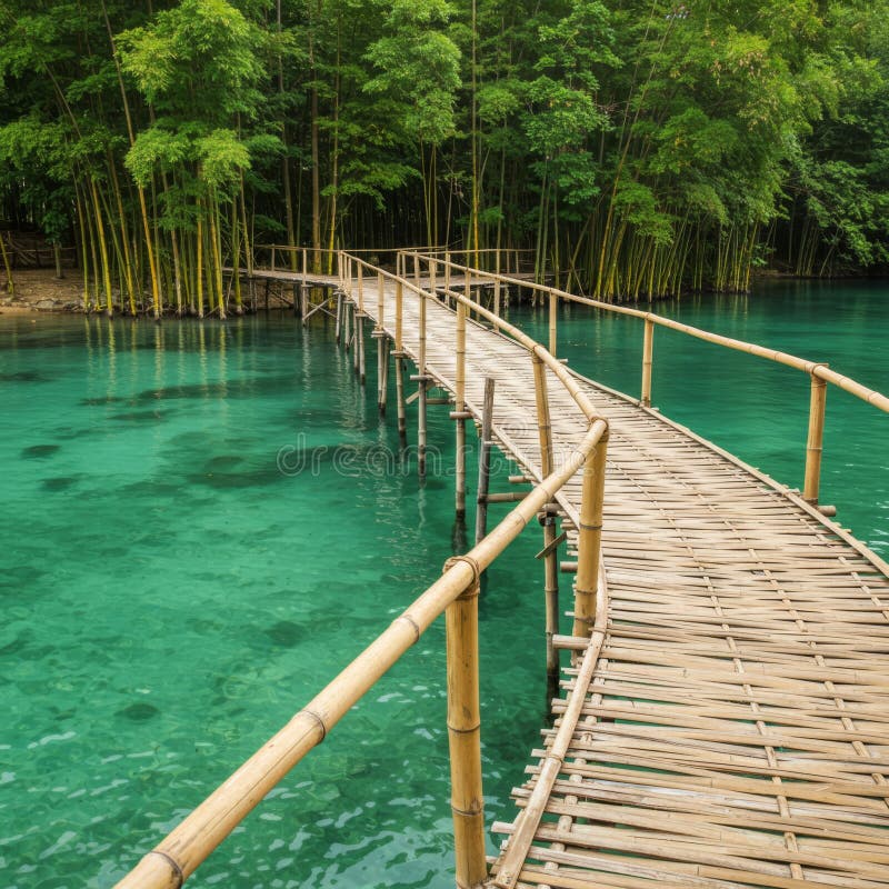 Bamboo Bridge Over Turquoise Water in Tropical Mangrove Forest Stock ...