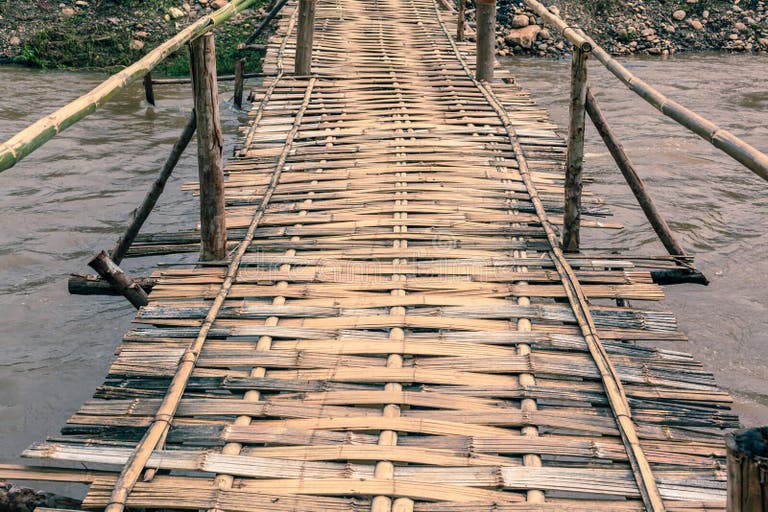 Bamboo Bridge in Rural Area. Stock Photo - Image of assemble, aged ...
