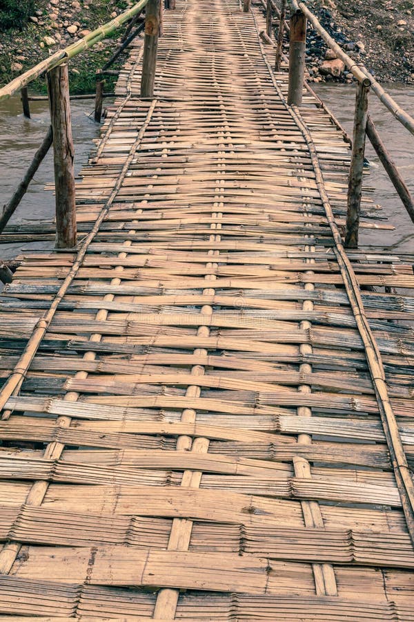 Bamboo Bridge in Rural Area. Stock Photo - Image of countryside, danger ...