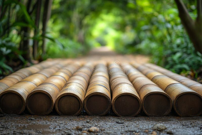 Bamboo Bridge Walkway in Tropical Forest Creates a Tranquil and Natural ...