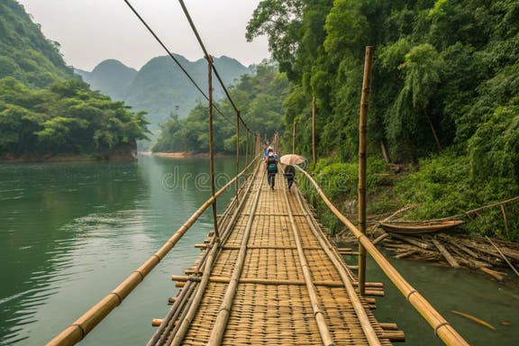 Bamboo Bridges. Generated Using AI. Stock Illustration - Illustration ...