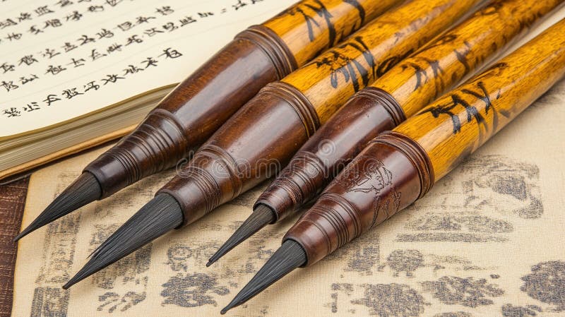 Bamboo Calligraphy Brushes on Antique Book Stock Photo - Image of ...