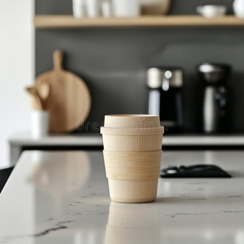 Bamboo Coffee Cup on a Kitchen Countertop Stock Illustration ...