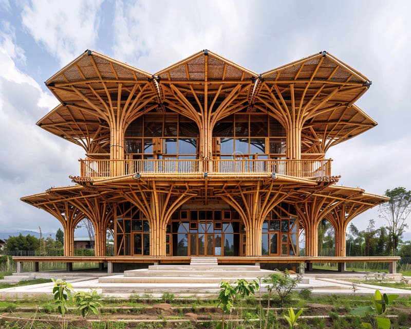 Bamboo Construction Showcase for Sustainable Renewable Building Material Use Stock Illustration ...