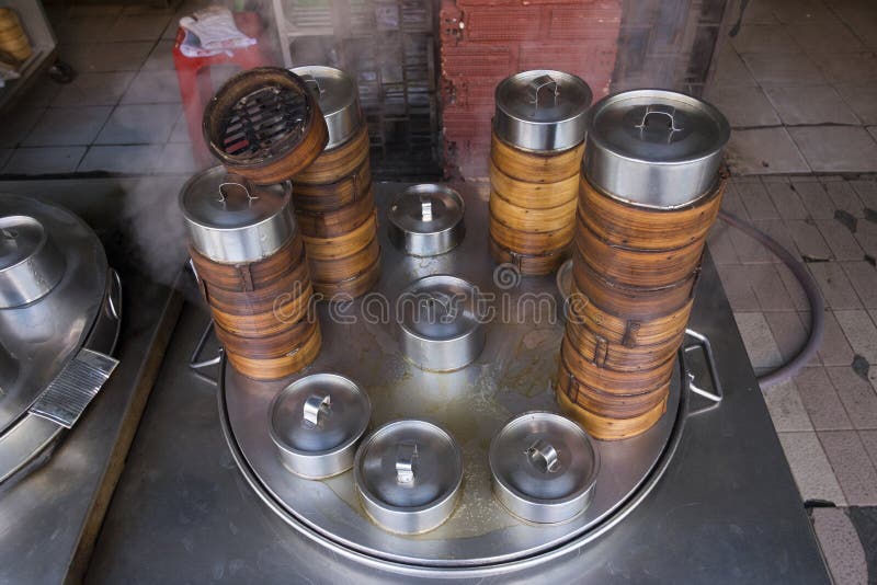 Bamboo Container for Steam Food in Dim Sum Restaurant. Stock Photo ...