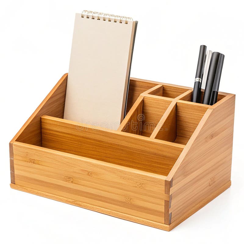 Bamboo Desk Organizer with Compartments Stock Illustration ...