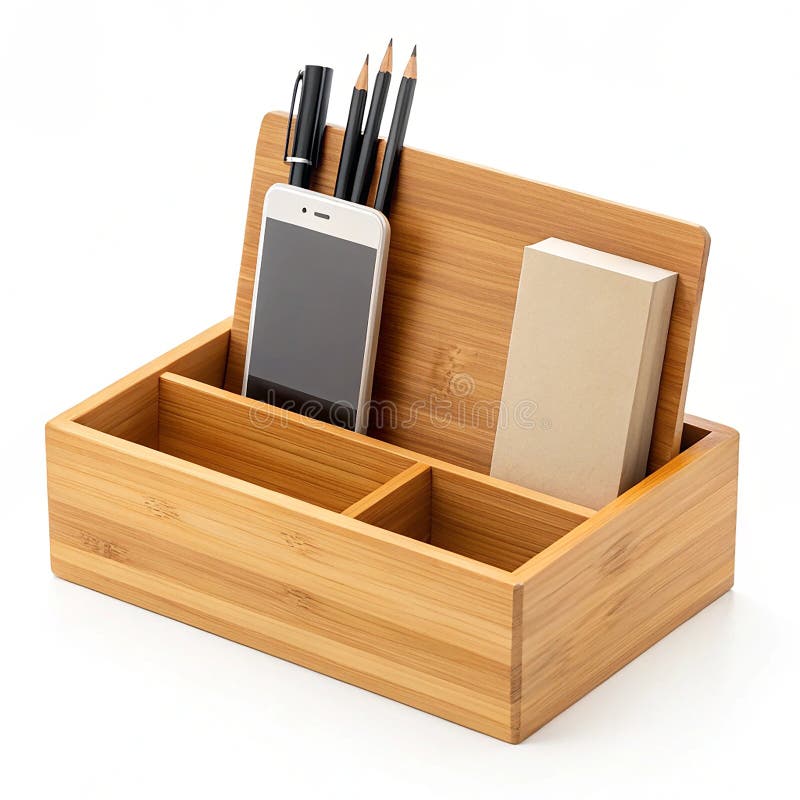Bamboo Desk Organizer with Compartments Stock Illustration ...
