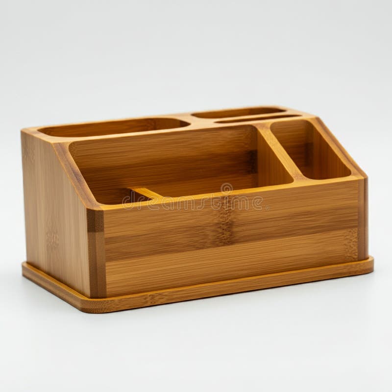 Bamboo Desk Organizer Featuring Multiple Compartments of Varying Sizes ...