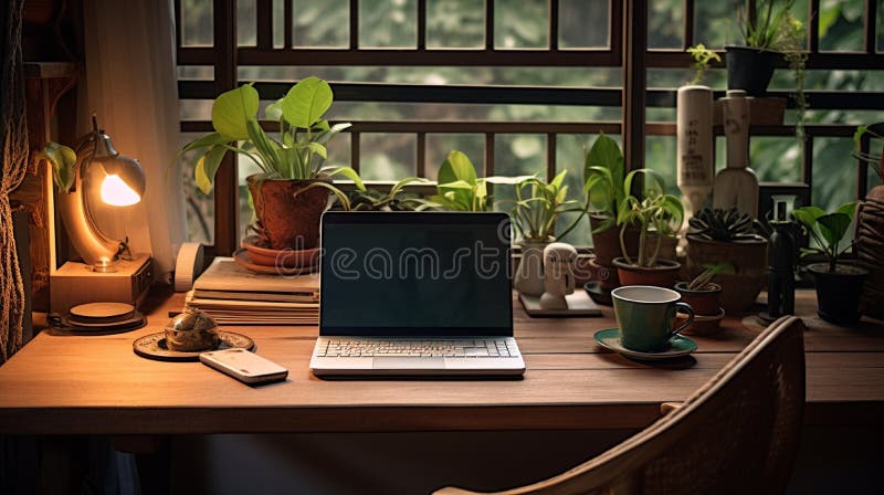 A Bamboo Desk Setup Featuring Advanced Eco-friendly Technology, Solar ...