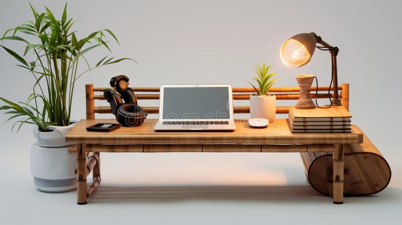 A Bamboo Desk Setup Featuring Advanced Eco-friendly Technology, Solar ...