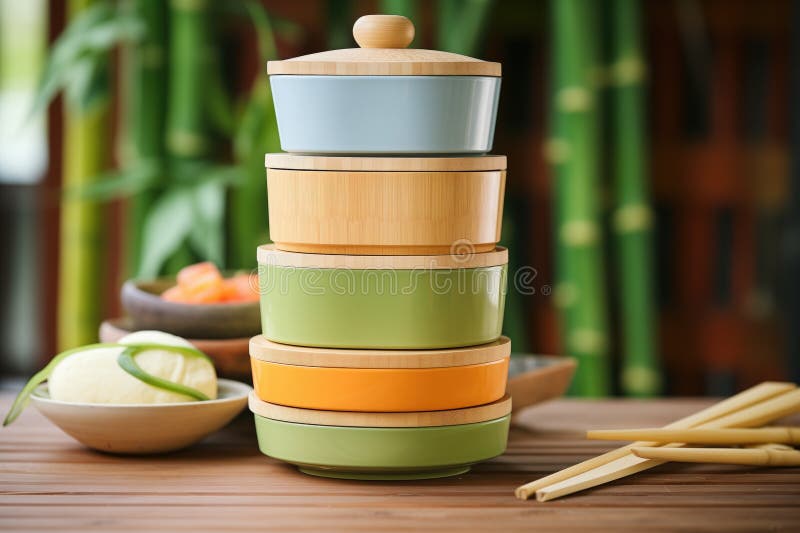 Bamboo Fiber Food Containers in Stack Stock Image - Image of ...