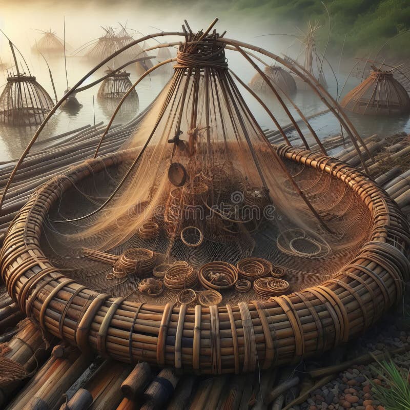 Bamboo Fishing Nets the Use of Bamboo To Create Fishing Nets an Stock ...