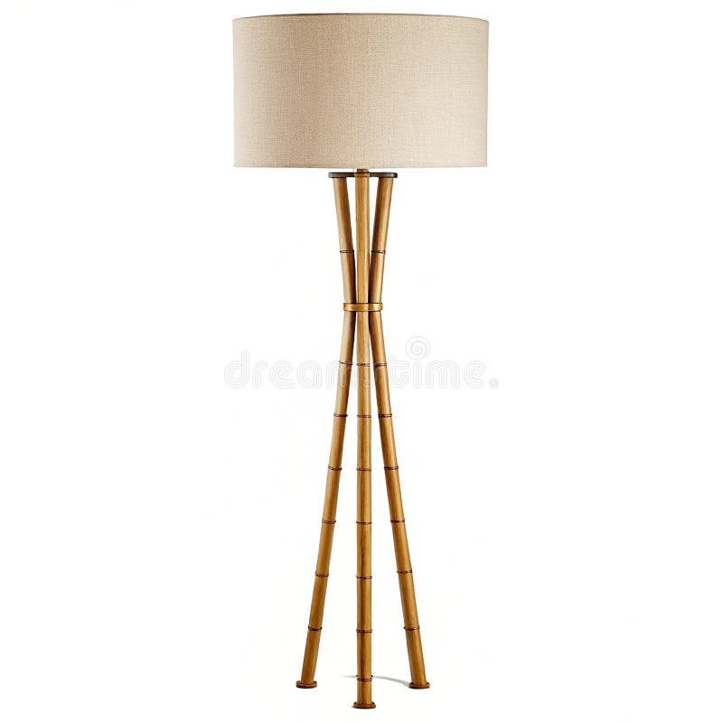 Bamboo Floor Lamp with Tall Fabric Shade Stock Illustration ...