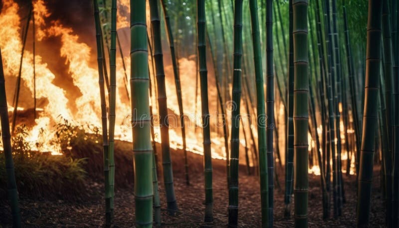 Bamboo Forest on Fire. Ai Generated Stock Illustration - Illustration ...