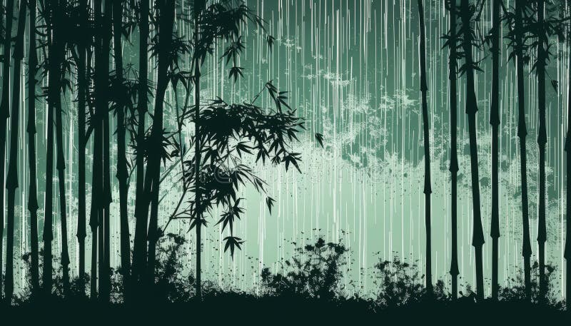 Bamboo Forest Rain Backdrop Serene Banner with Rainfall in Lush ...