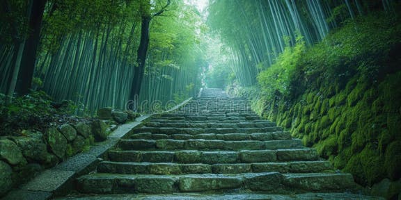 Bamboo Forest Steps stock photo. Image of path, serene - 388356488