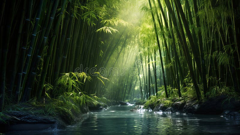 Bamboo forest stream stock illustration. Illustration of landscape ...