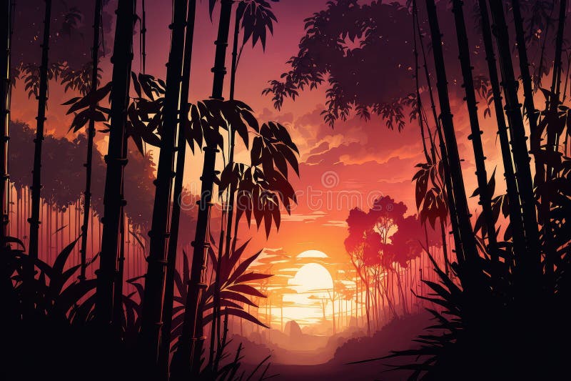 Bamboo Forest at Sunset, with a Stunning Sky and Warm Light Stock ...