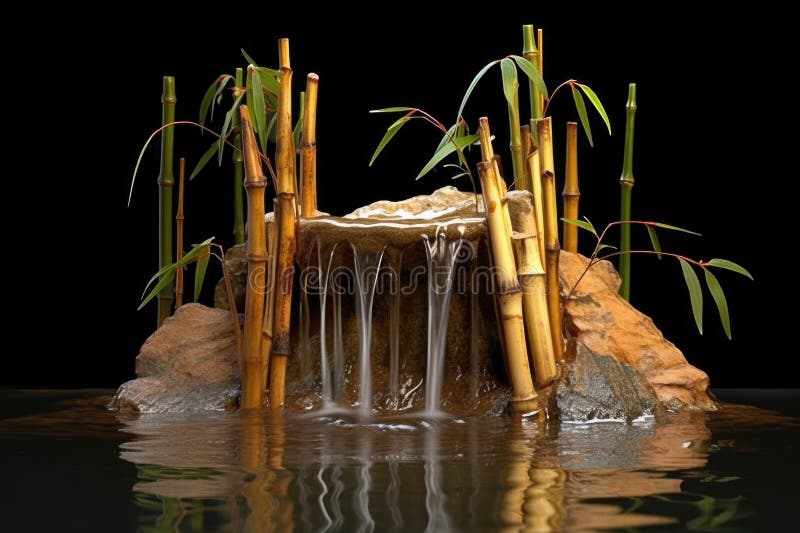 Bamboo Fountain Dripping Water on Rocks Stock Illustration ...
